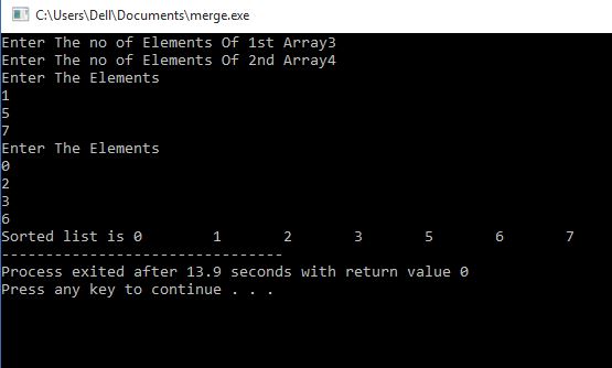 Merging Elements Of Two Sorted Arrays Into One Sorted Array Programming