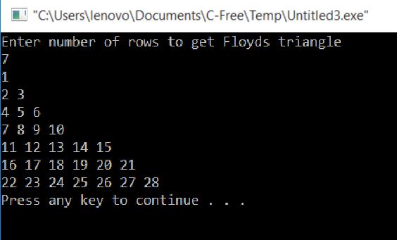 All C Programs Program 34to Print Floyds Triangle Pattern