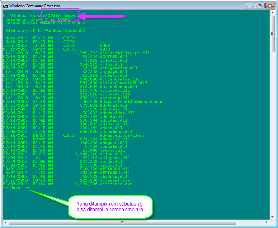 Dimensi TutupBotol: |more &space in command prompt windows