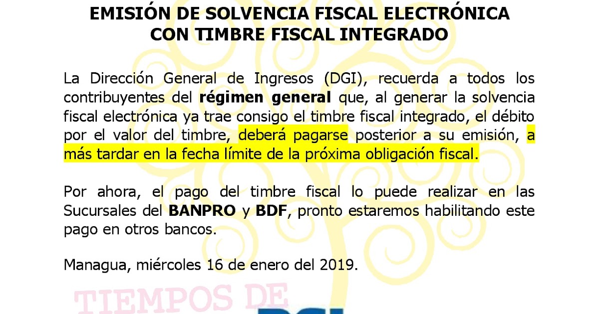 Consultas de Interés: DGI: Solvencia Fiscal con Timbre Fiscal Integrado ...