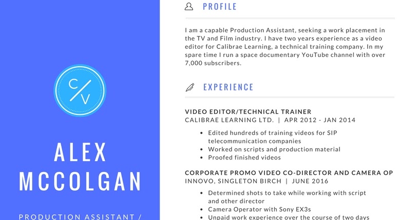 Alex McColgan Work Blog: CV and Reference