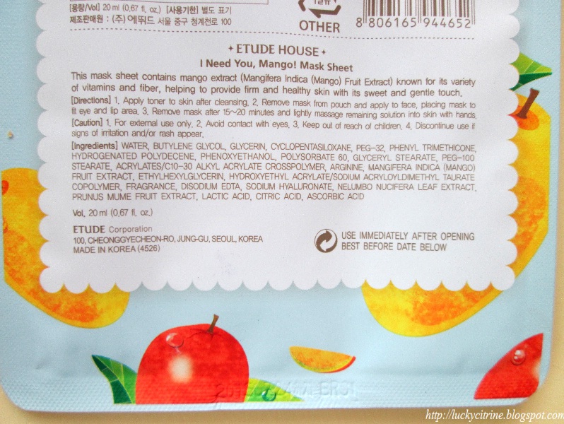 Lucky Citrine: Etude House I Need You, Mango! Mask Sheet
