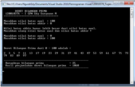 Hanya Berbagi: Pemrogaman Visual Program Console C# Deret Bilangan Prima dengan Visual Studio 2010