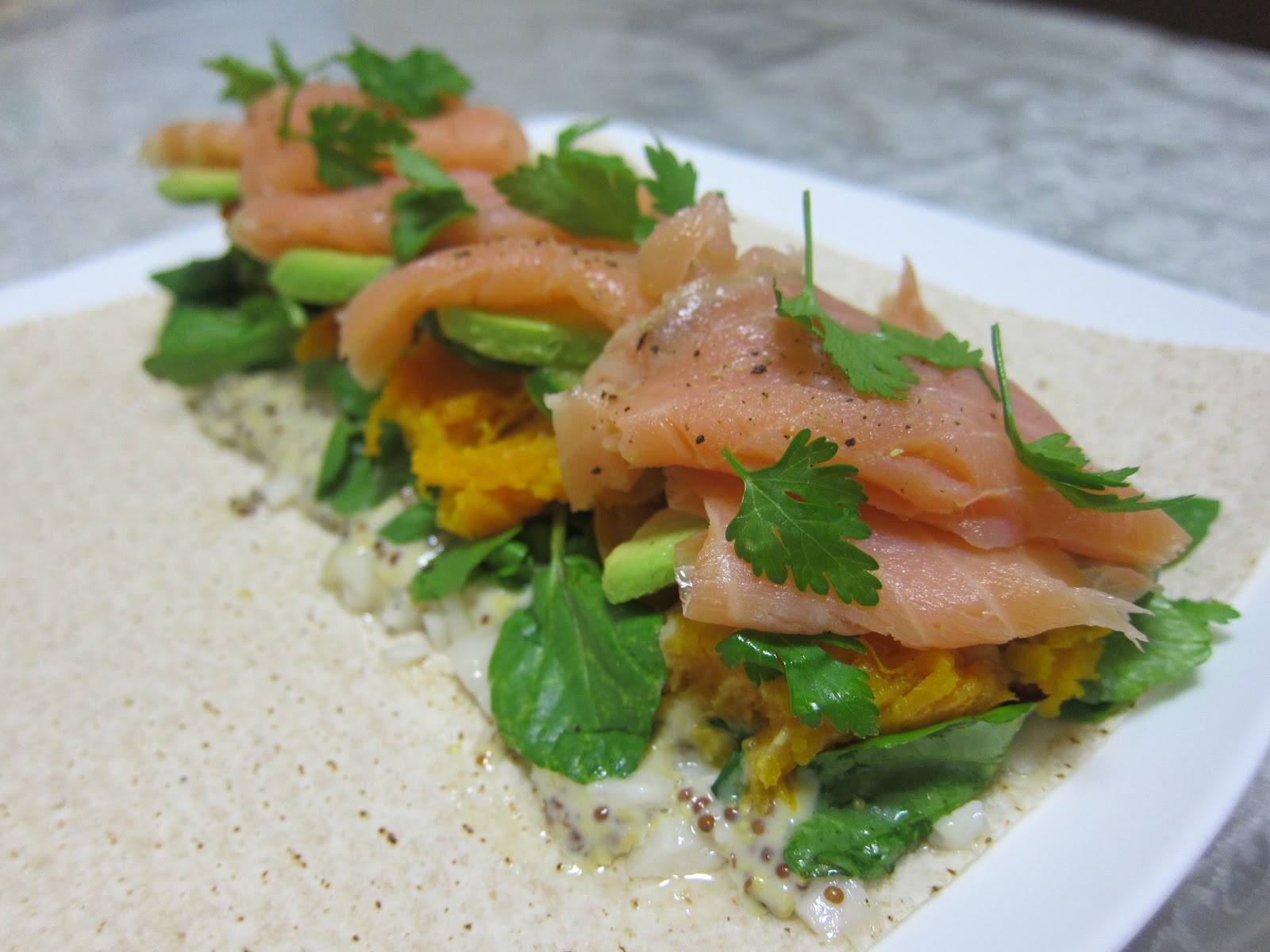 Saucy Thyme: Smoked Salmon, Pumpkin and Avocado Wrap