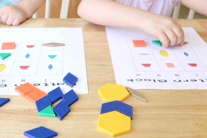 Pattern Blocks BINGO: Printable Game for Kids | School Time Snippets
