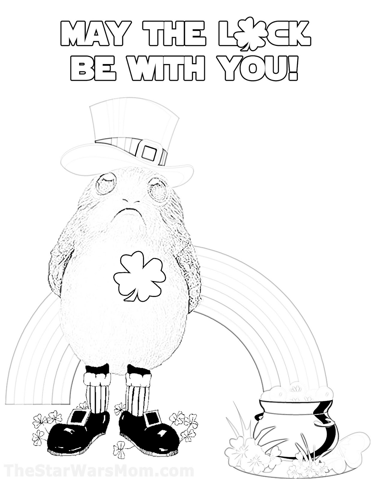 May The Luck Be With You - Porg Coloring Page - St. Patrick's Day - The ...