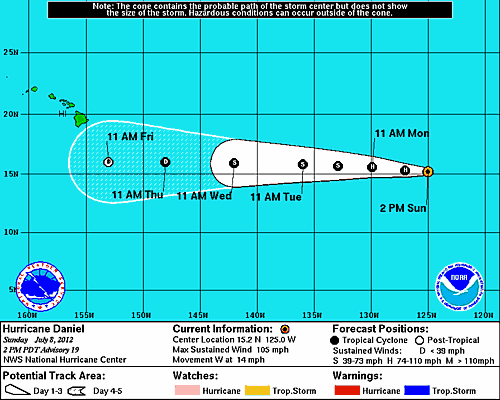 The Weather Centre: Hurricane Daniel on Steady West Track
