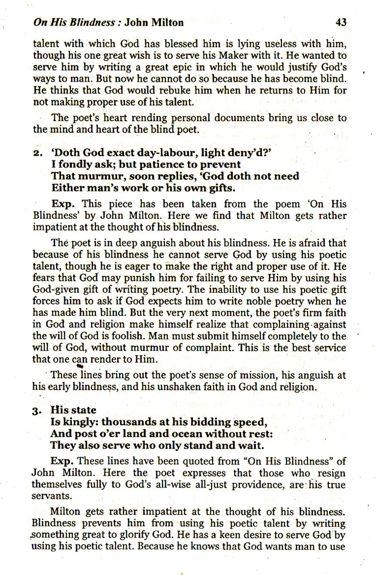 Explanation (On His Blindness - John Milton) - English Grammar A To Z