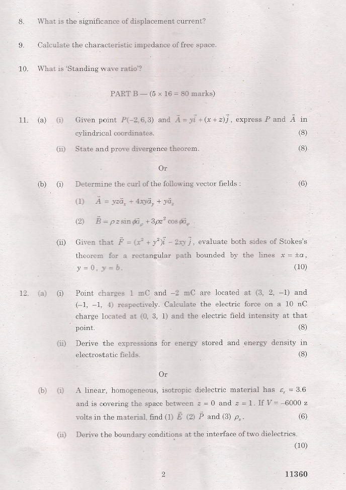 EE2202 Electromagnetic Theory Nov Dec 2012 Question Paper - University ...