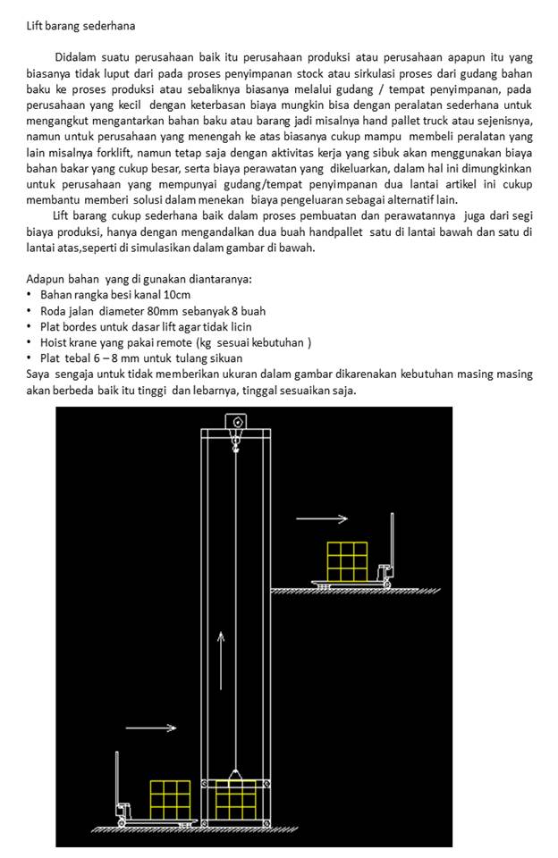 Lift barang sederhana untuk penyimpanan di gudang | Arsip Teknik