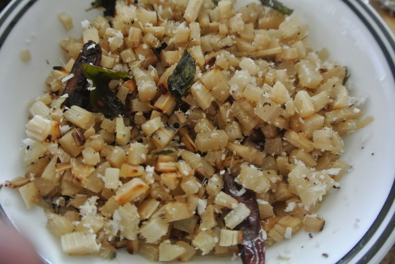 Praba's yummy experiments: Vazhai Thandu Poriyal(Banana Stem Poriyal ...