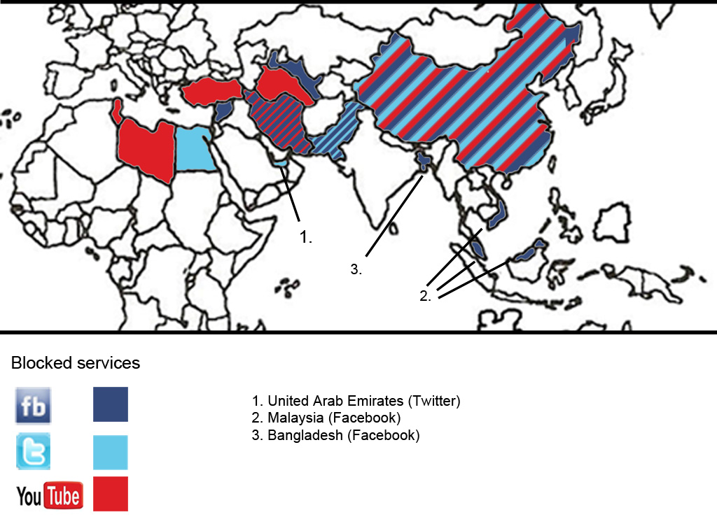 EarthlyMaps: World map of blocked services as of 2011/10