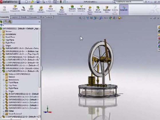 SolidWorks Layout and Workspace with a stirling engine modeling ...