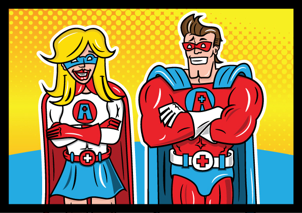 Antibiotic Man and Antibiotic Woman, Superhero Comic Book Illustration ...