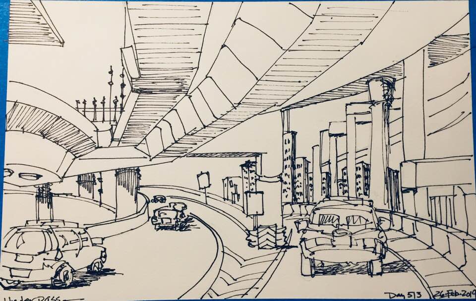 Jody Regan Paints: Day 514 "Overpass" ink & pencils