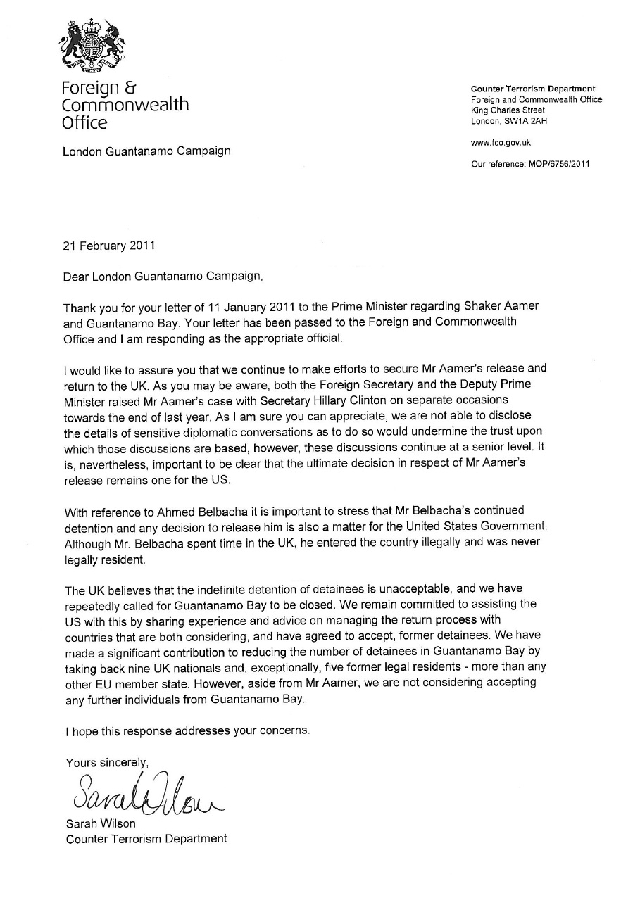 London Guantánamo Campaign: Response from the FCO to LGC letter of 11 ...