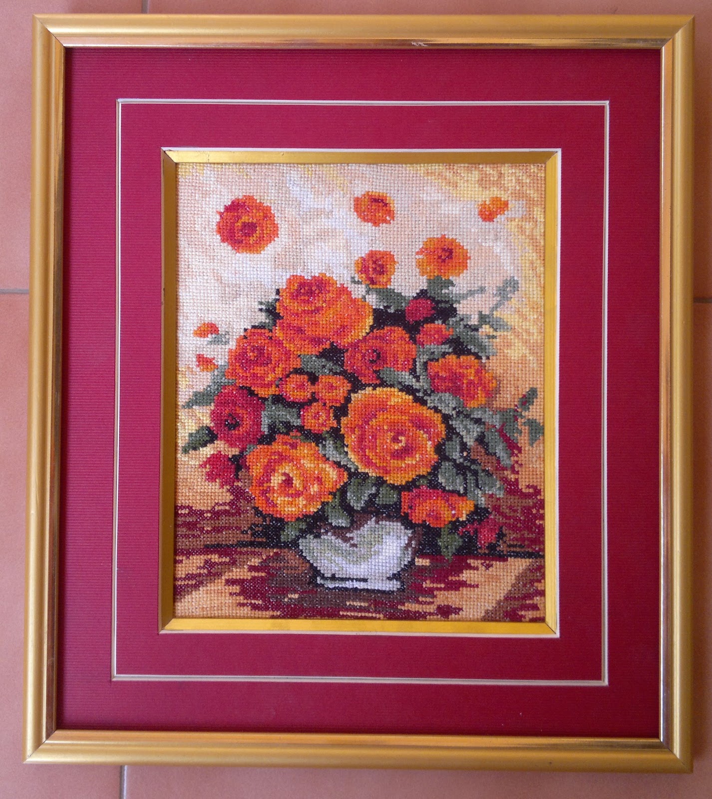 Crafti musings..: Framed Cross-stitch bouquets