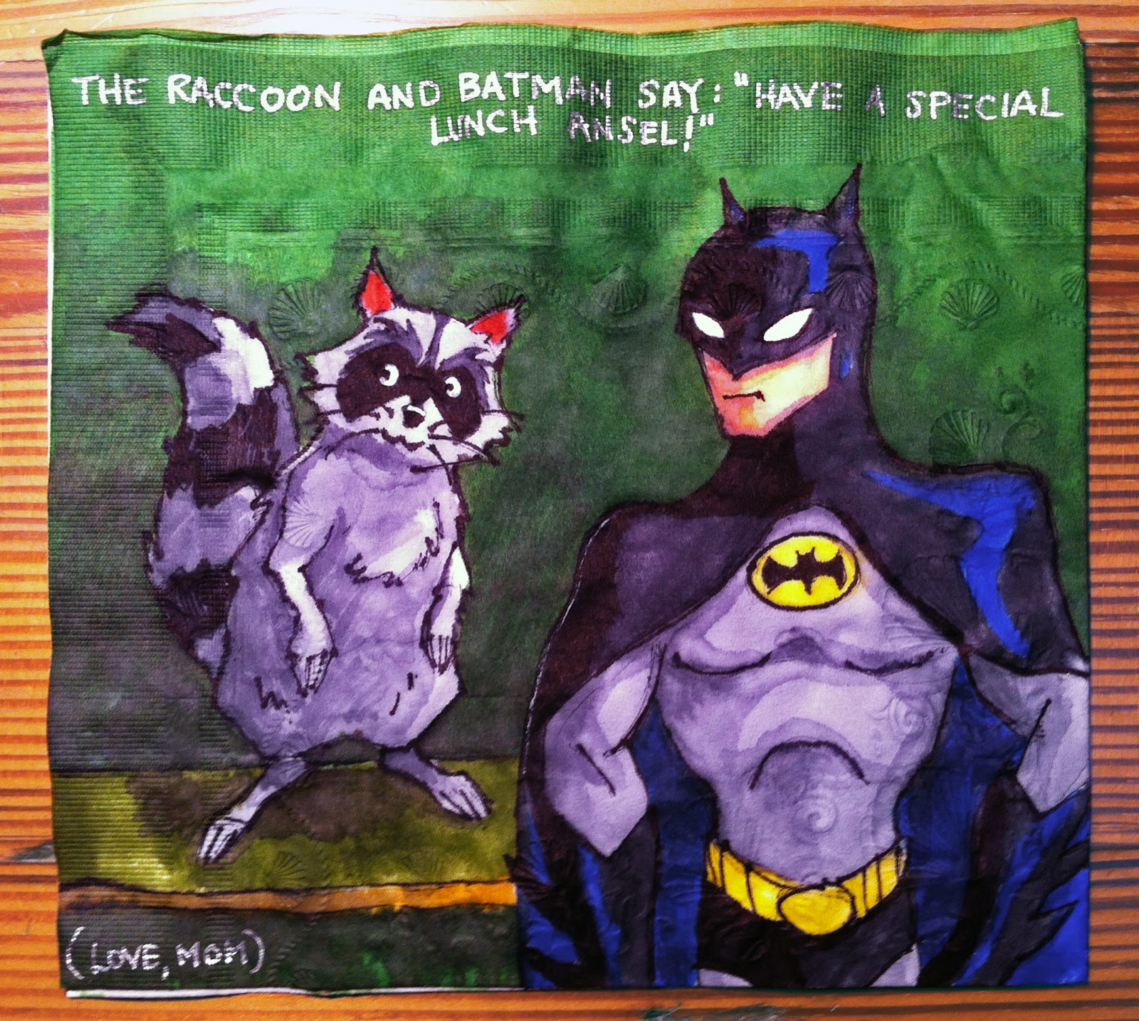 Daily Napkins: Raccoon and Batman for Ansel