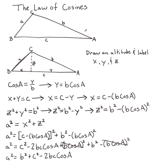 kevinmcdowell.net: How to derive the Law of Sines, and the Law of Cosines