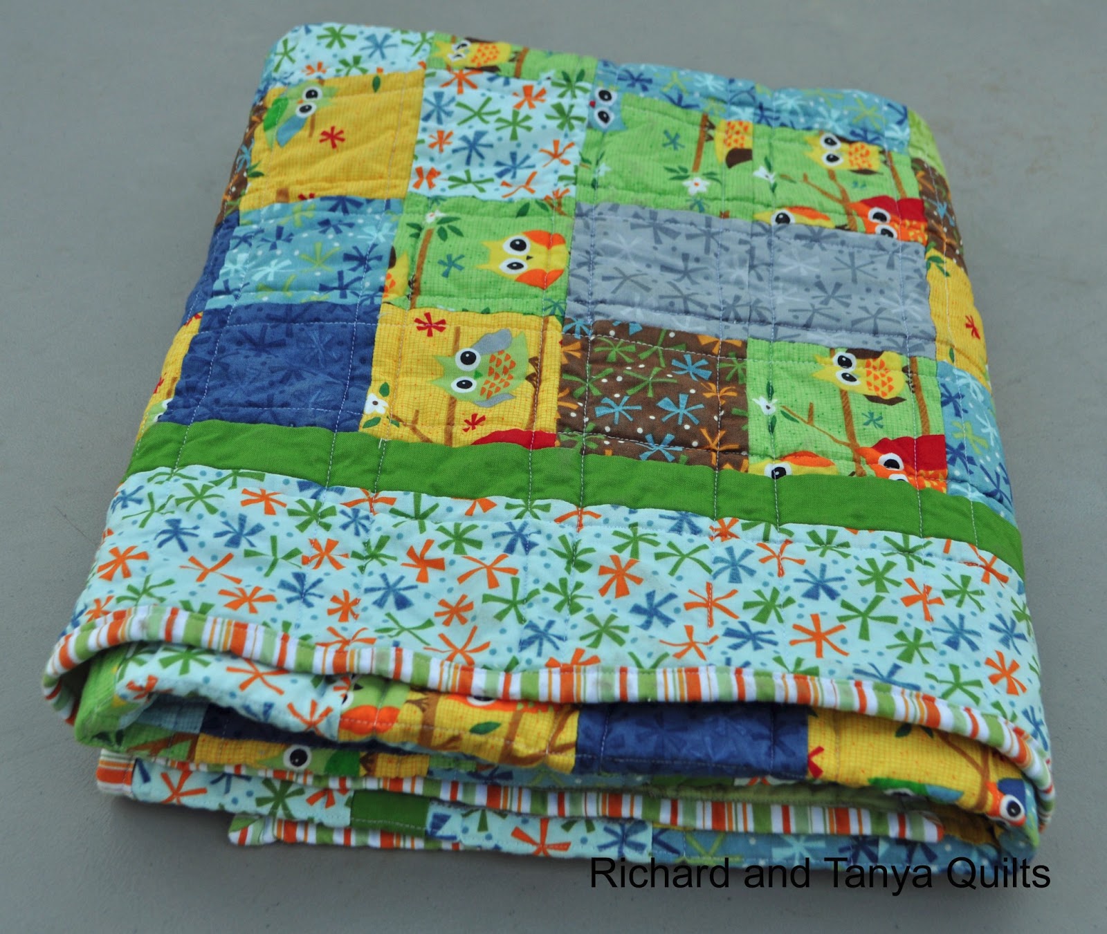 Richard and Tanya Quilts: Green Owl Patchwork Quilt
