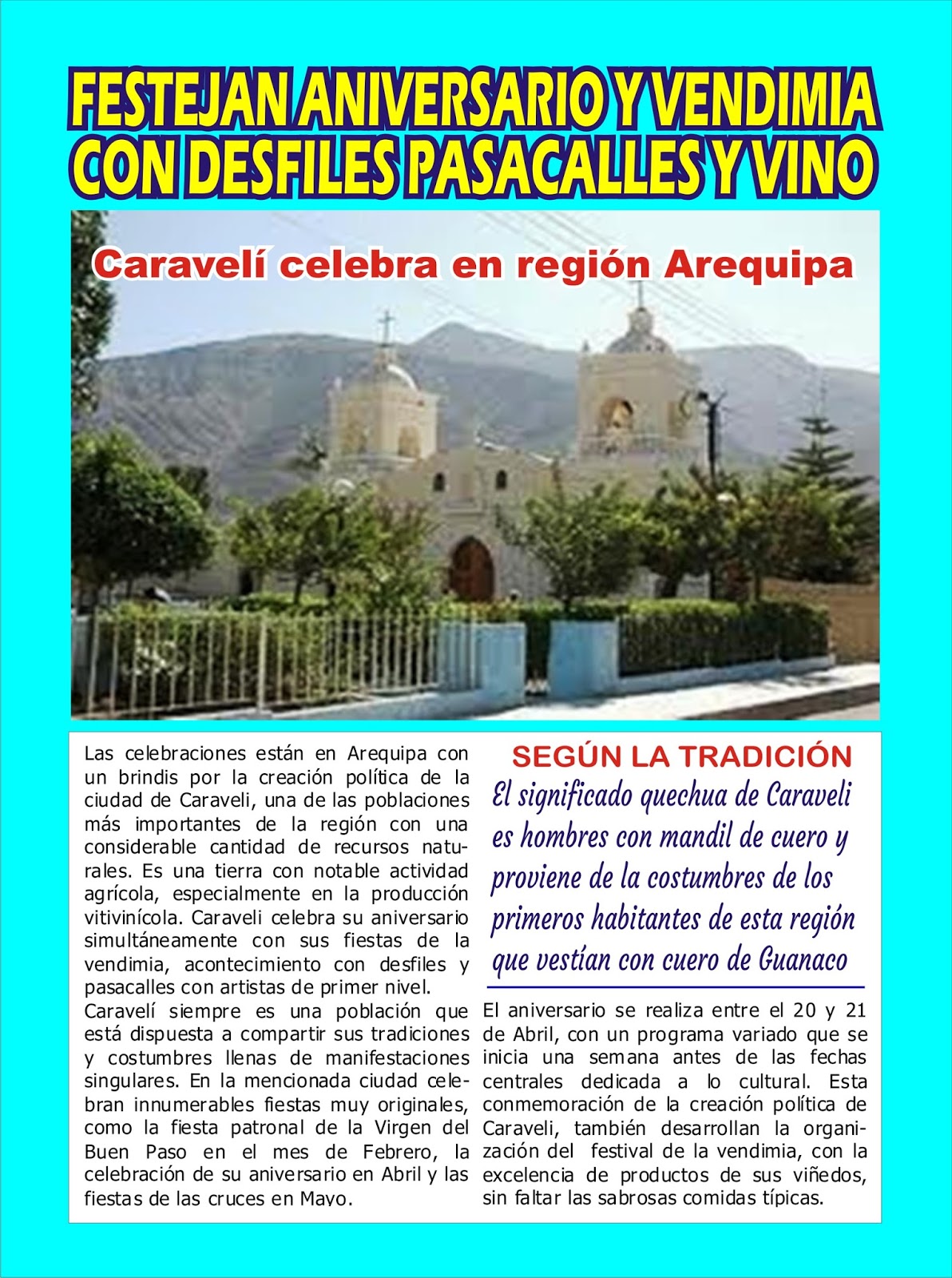 Folclore Eterno Peru: Aniversario de Caraveli wn la Región Arequipa