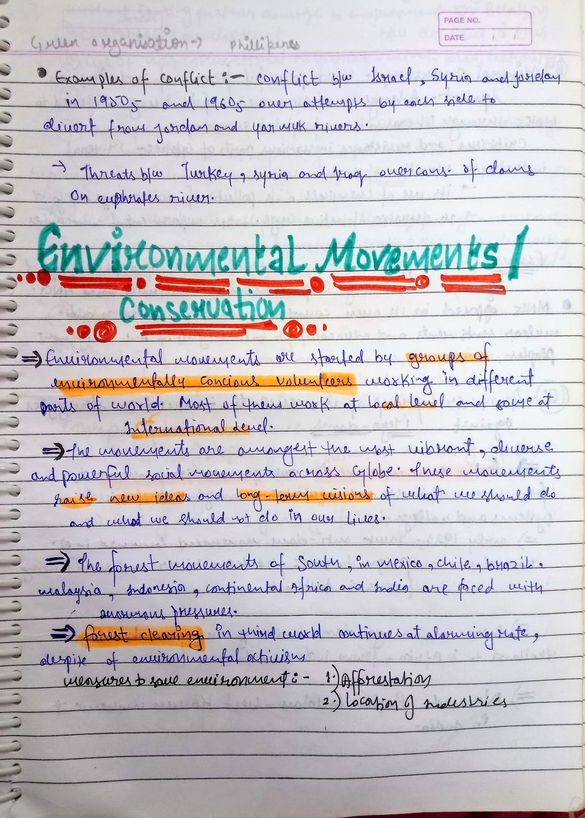 hand written notes of Environment and Natural Resources- [political ...