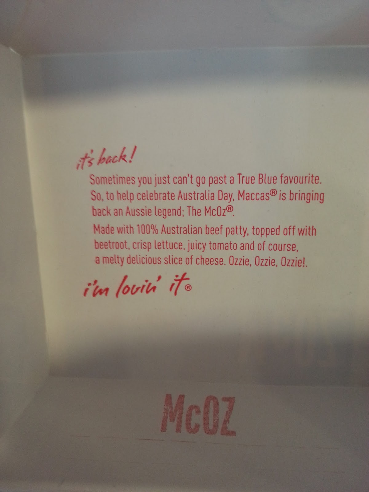 Junk Food Journal: McDonalds McOz