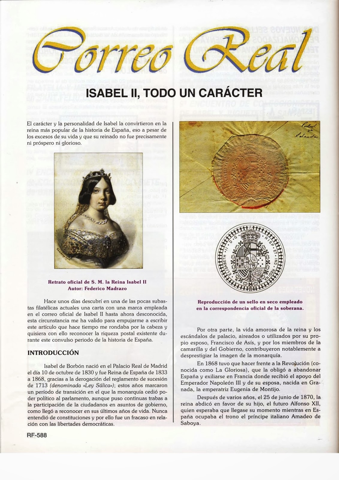 EL MUNDO DEL COLECCIONISMO: CORREO REAL - ISABEL II, TODO UN CARÁCTER.