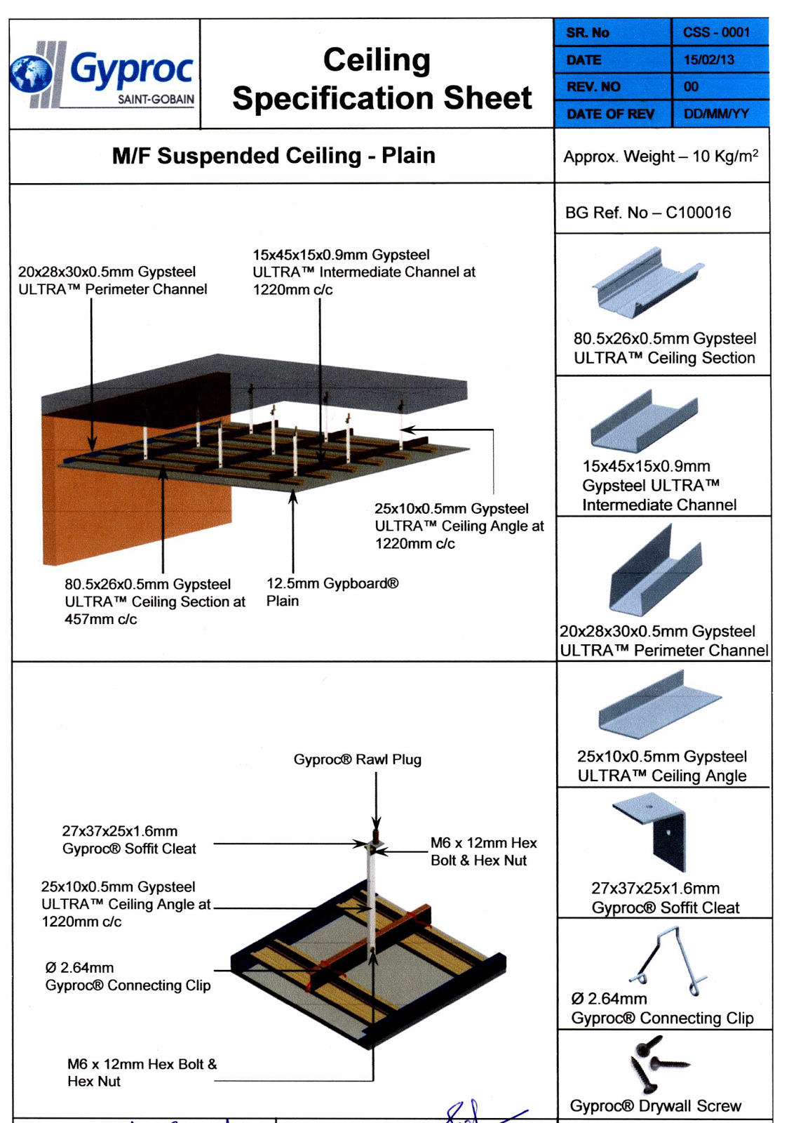 Ceiling Specification Sheet