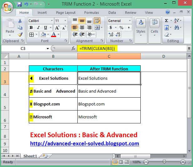 Use Trim Function In Excel To Remove Extra Spaces From Words Numbers Non Printable Characters