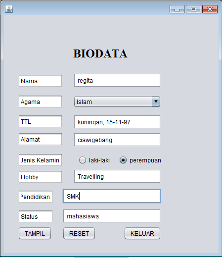 Program Biodata Diri Menggunakan Java NetBeans