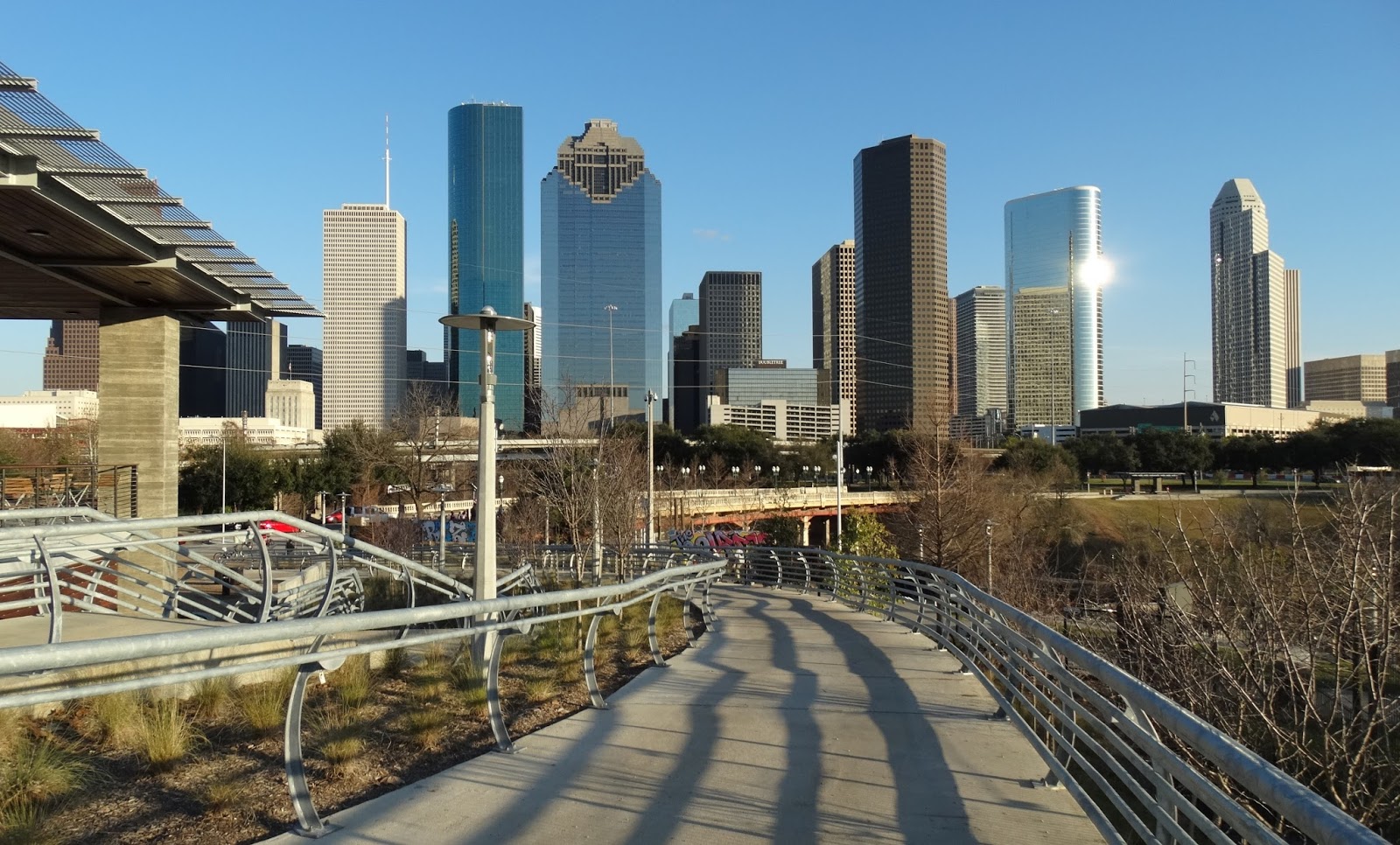 Houston in Pics: Buffalo Bayou at Sabine Street Bridge with Downtown Ho