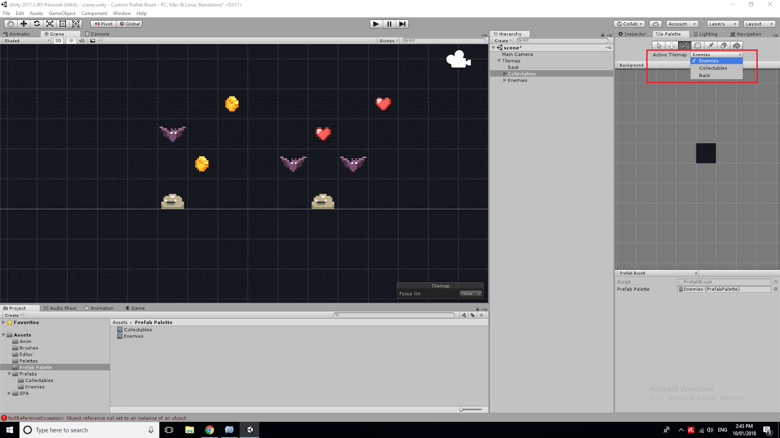Coding With Unity: Tilemap: custom brush for prefabs.
