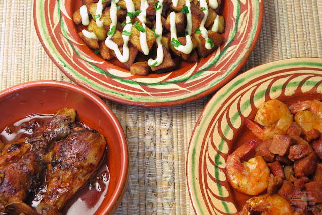 3 Tapas Recipes: Potatoes Bravas, Chorizo & Shrimp, Garlic Chicken ...
