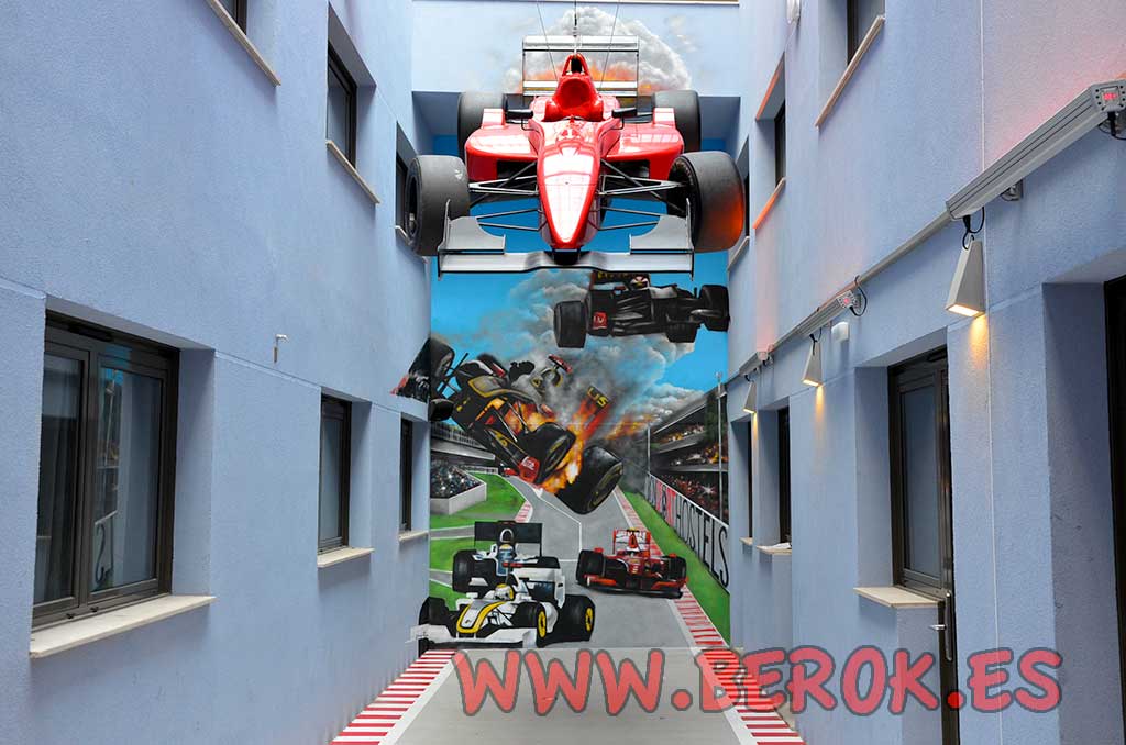 Graffiti 3d de Fórmula 1 para Bcn Sport Hostels