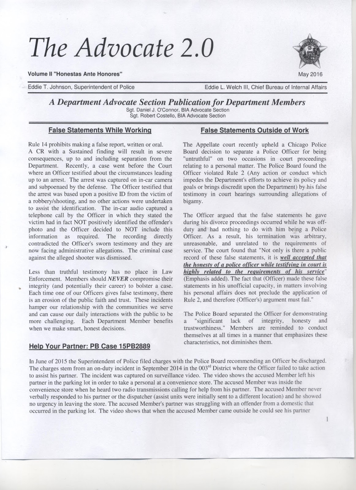 Second City Cop: Advocate Newsletter