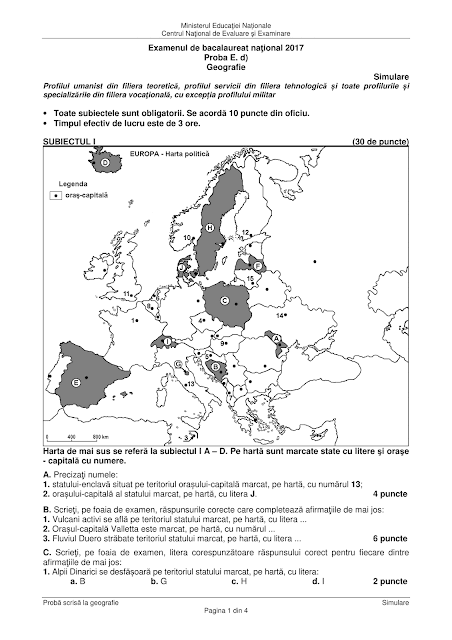 GEOGRAFILIA: Model subiect si varianta simulare bac 2017