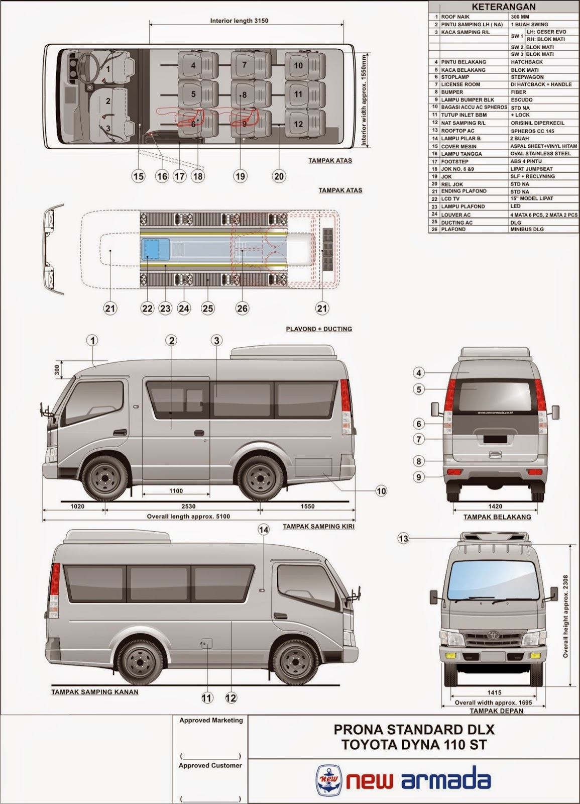 Spesifikasi Prona Passenger Deluxe Dlg 12 seat Toyota Dyna 110 ST ...