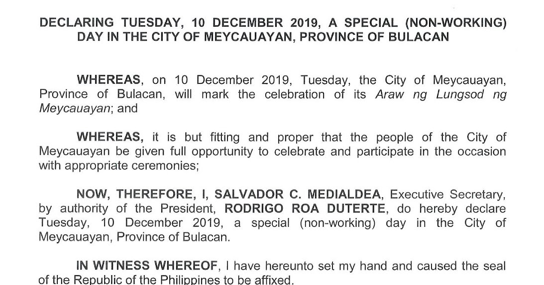 Philippine Holidays: "Araw ng Lungsod ng Meycauayan" is a Special (Non ...