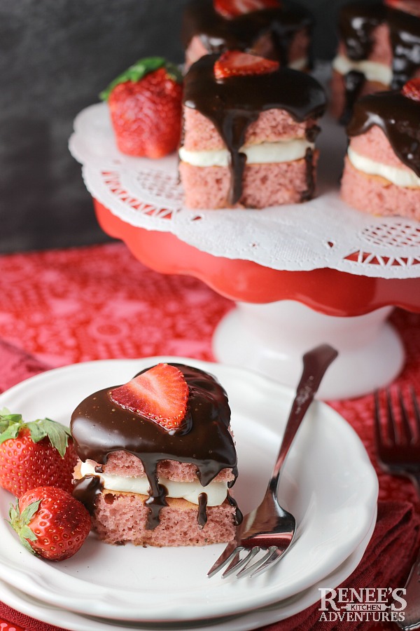 Mini Chocolate Covered Strawberry Heart Cakes | Renee's Kitchen Adventures