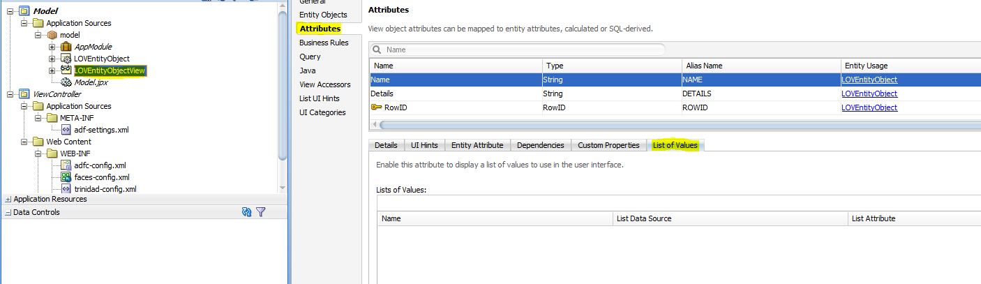Learning SOA: Create an LOV in ADF