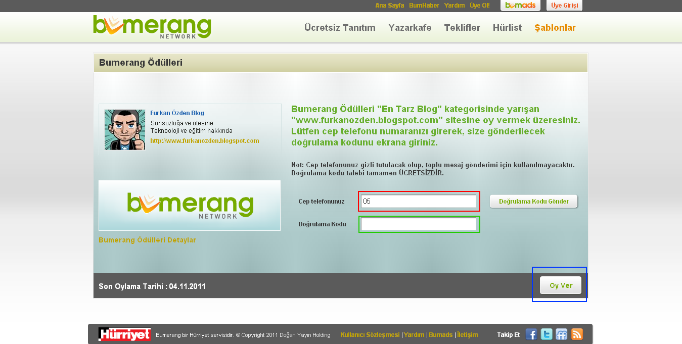 Bumerang Blog Ödülleri'nde nasıl oy kullanılır ? - Furkan Özden Blog
