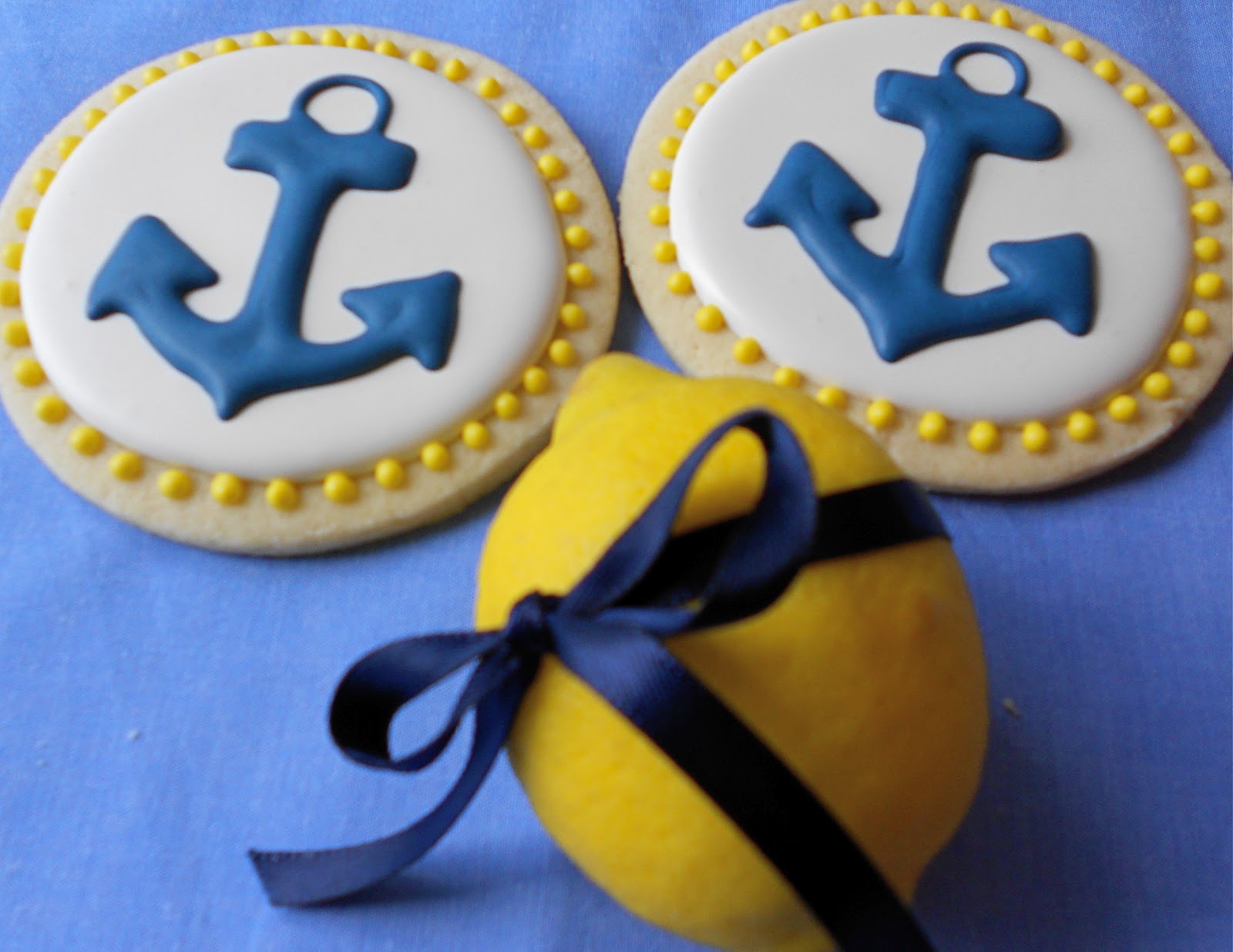 Sweet Goosie Girl: Cookies - Navy Anchors with Lemon Yellow