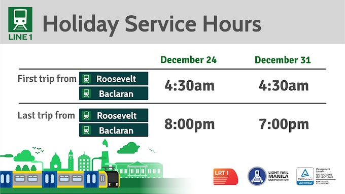 LRT Schedules for Dec. 24 & 31, 2017
