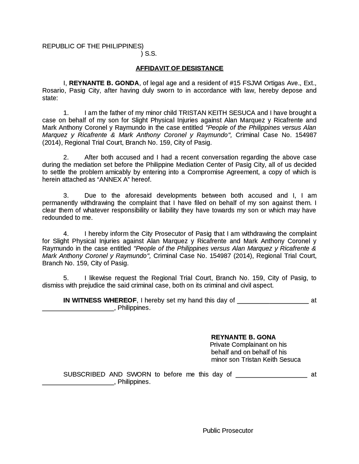 affidavit of desistance - philippin news collections