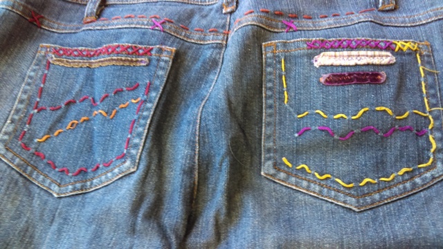 Going Grey and Slightly Green: Embroidered jeans