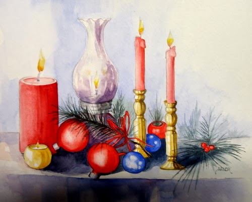 Watercolor in the Village: Christmas Still Life