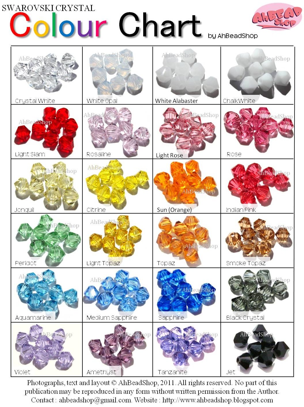 AhBeadShop: SWAROVSKI COLOUR CHART
