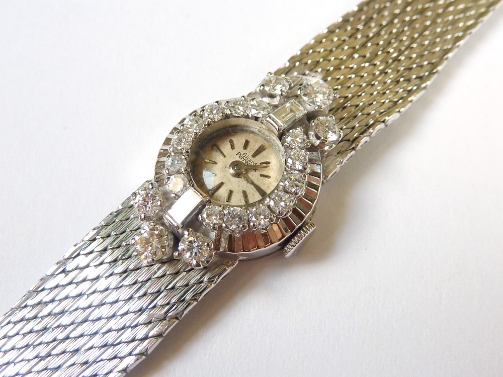 Vintage Girard Perregaux 18K White Gold Diamond Watch, Authentic 1950s ...