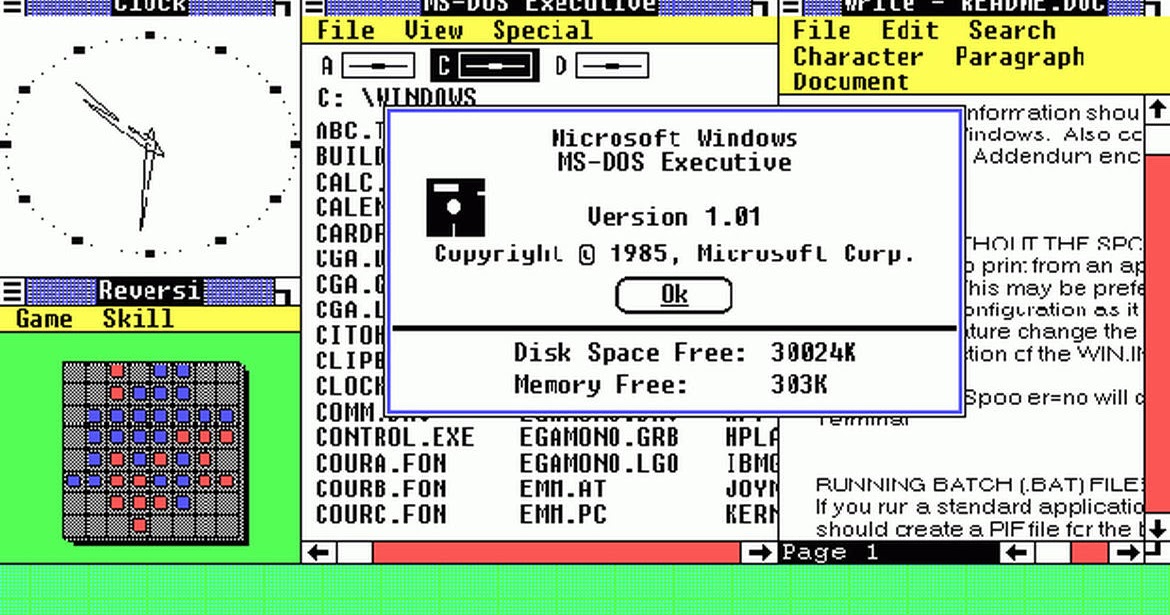 Sistema Operacional - Windows 1.0 (1985) ~ Evolução dos Sistemas ...